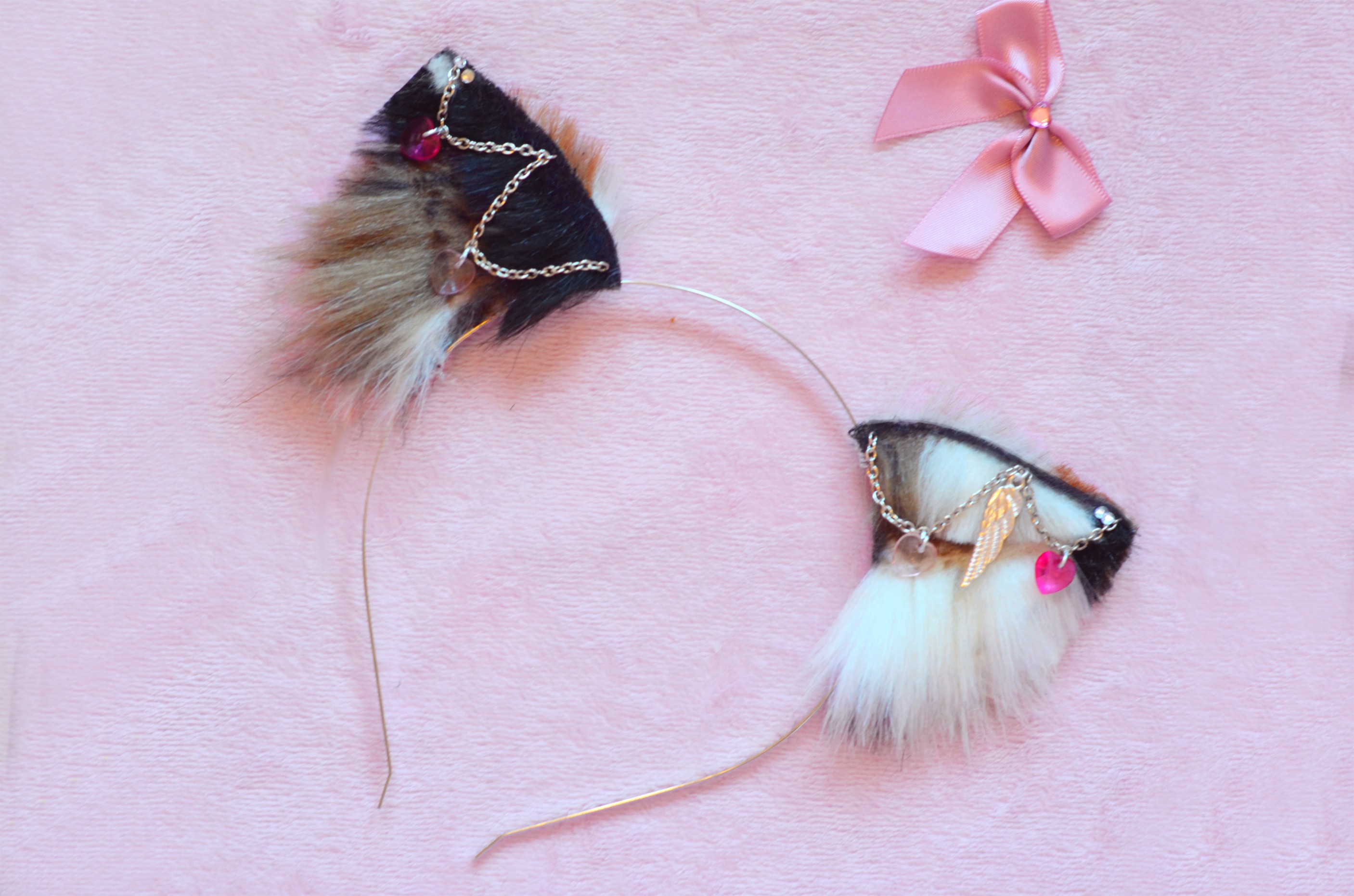 Chain Deco Calico Cat Kitten Faux Fur Ears Headband on Luulla